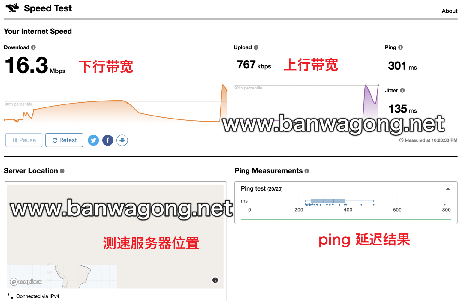 speed.cloudflare.com 在线测速工具测试网络带宽/下载速度 - 搬瓦工